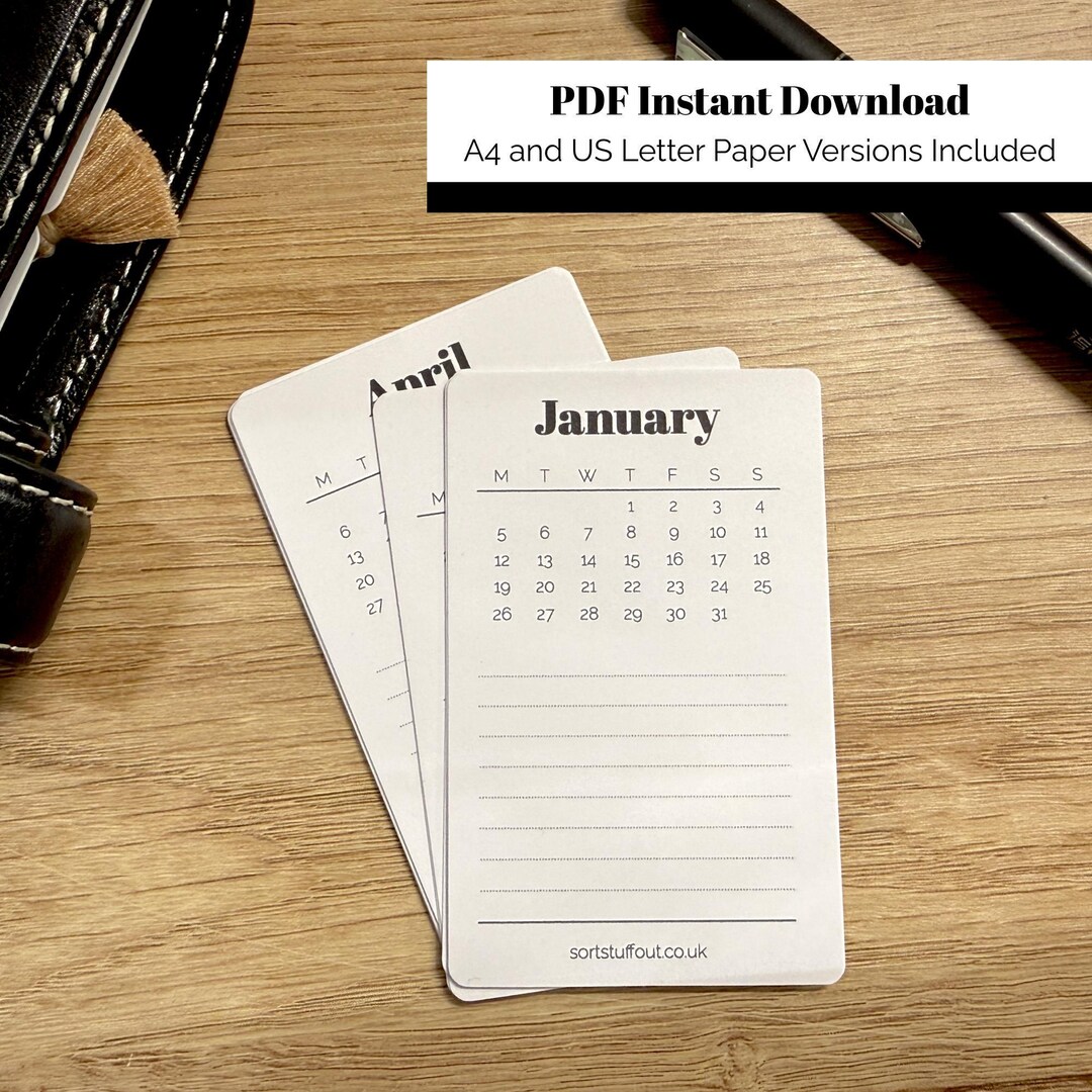 PRINTABLE 2026 Calendar Date Cards - Functional Planning - Use as ...