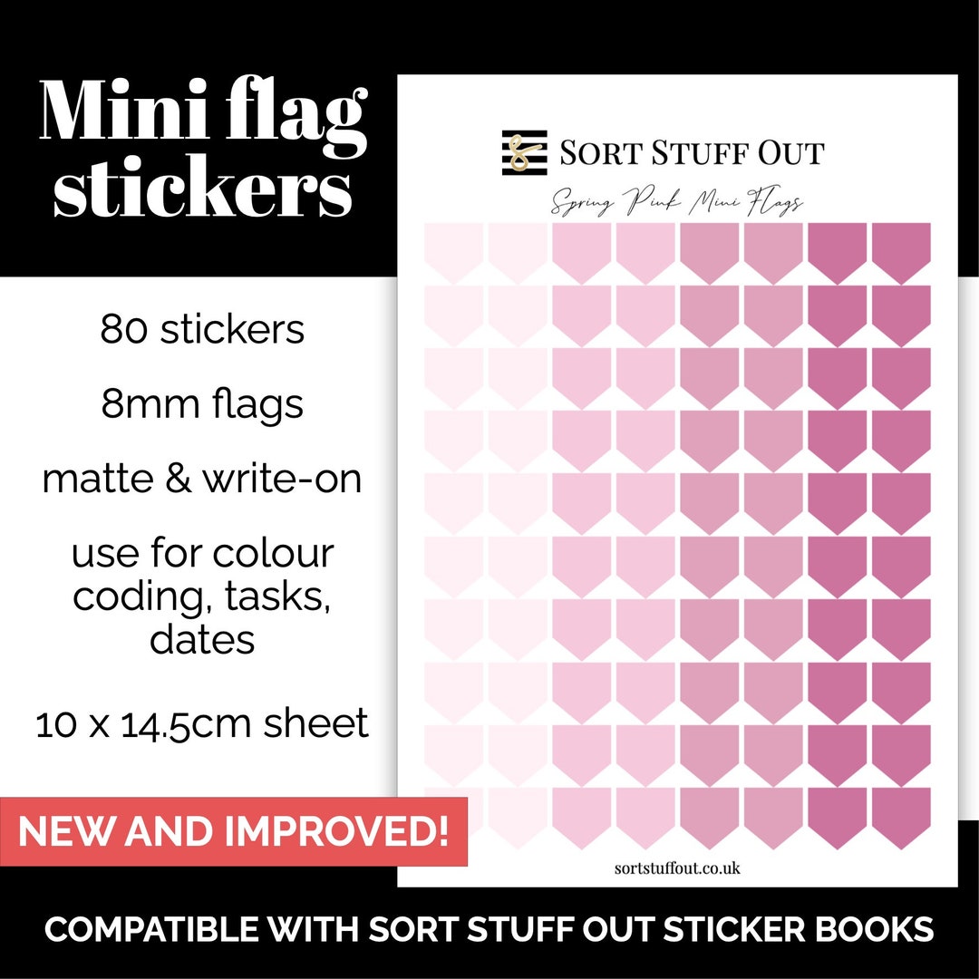 NEW Spring Pink Mini Flag Stickers Option to Include Sticker Book ...