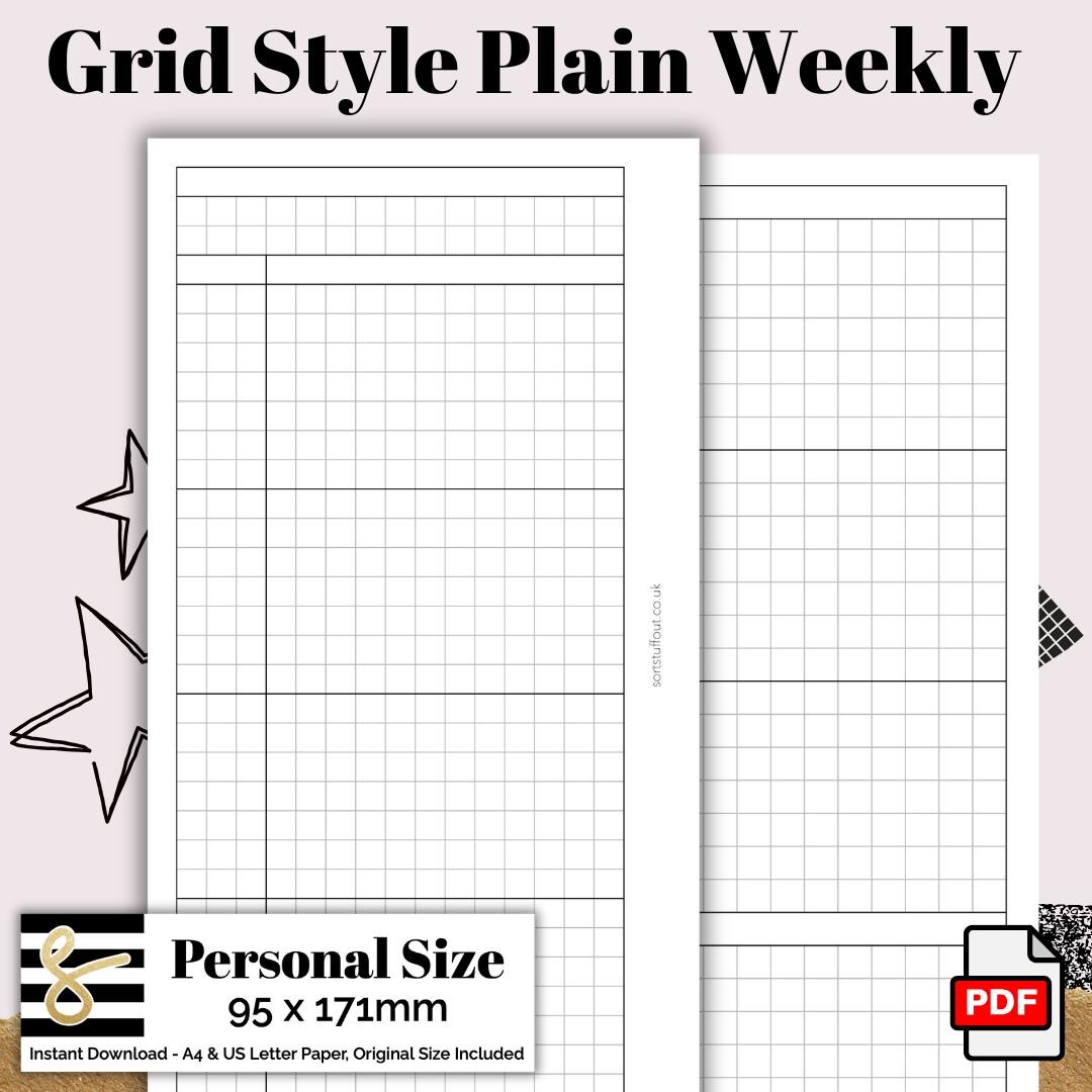 Personal Grid Style Weekly Plain Printable PDF - Instant Download ...