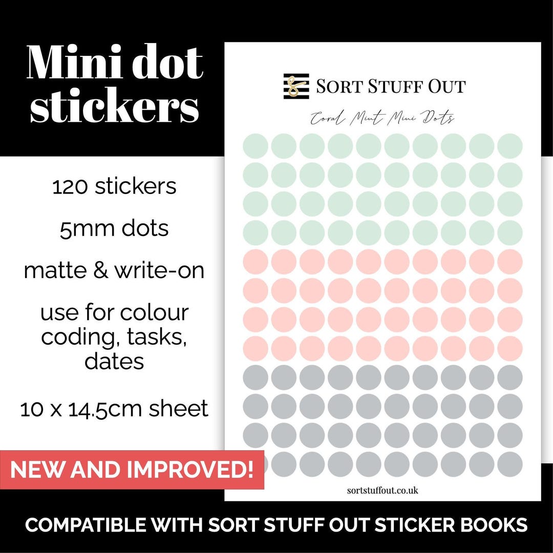 NEW Coral Mint Mini Dot Stickers - Option to Include Sticker Book ...
