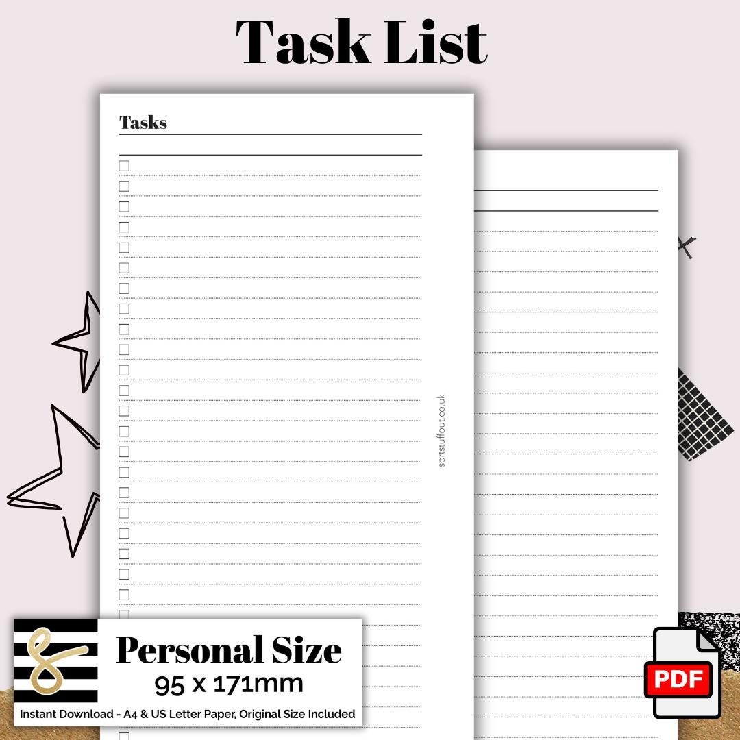 Personal Task List Printable PDF - Instant Download - Disc or Rings ...