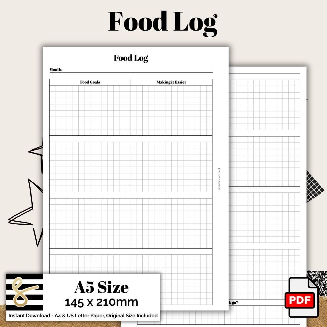A5 Food Log Printable PDF - Instant Download - Disc or Rings - Health ...
