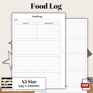 A5 Food Log Printable PDF - Instant Download - Disc or Rings - Health ...