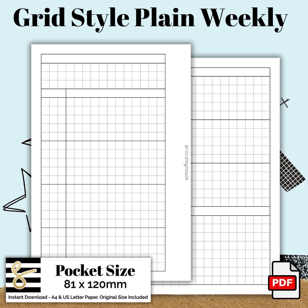 Pocket Grid Style Weekly Plain Printable PDF - Instant Download - Disc ...