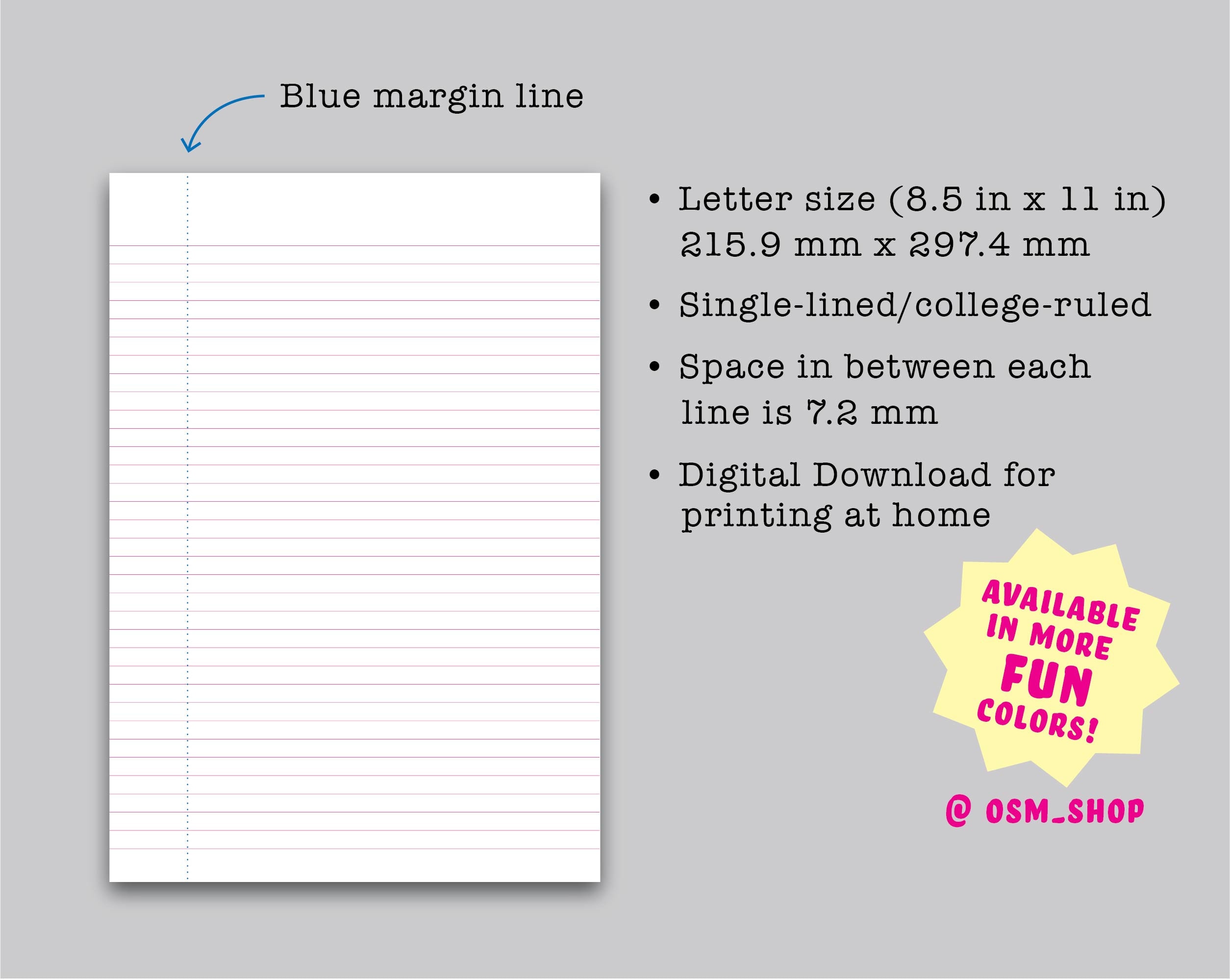 Pink Pre-lined Paper PDF. Printable Writing Paper. Double-lined ...