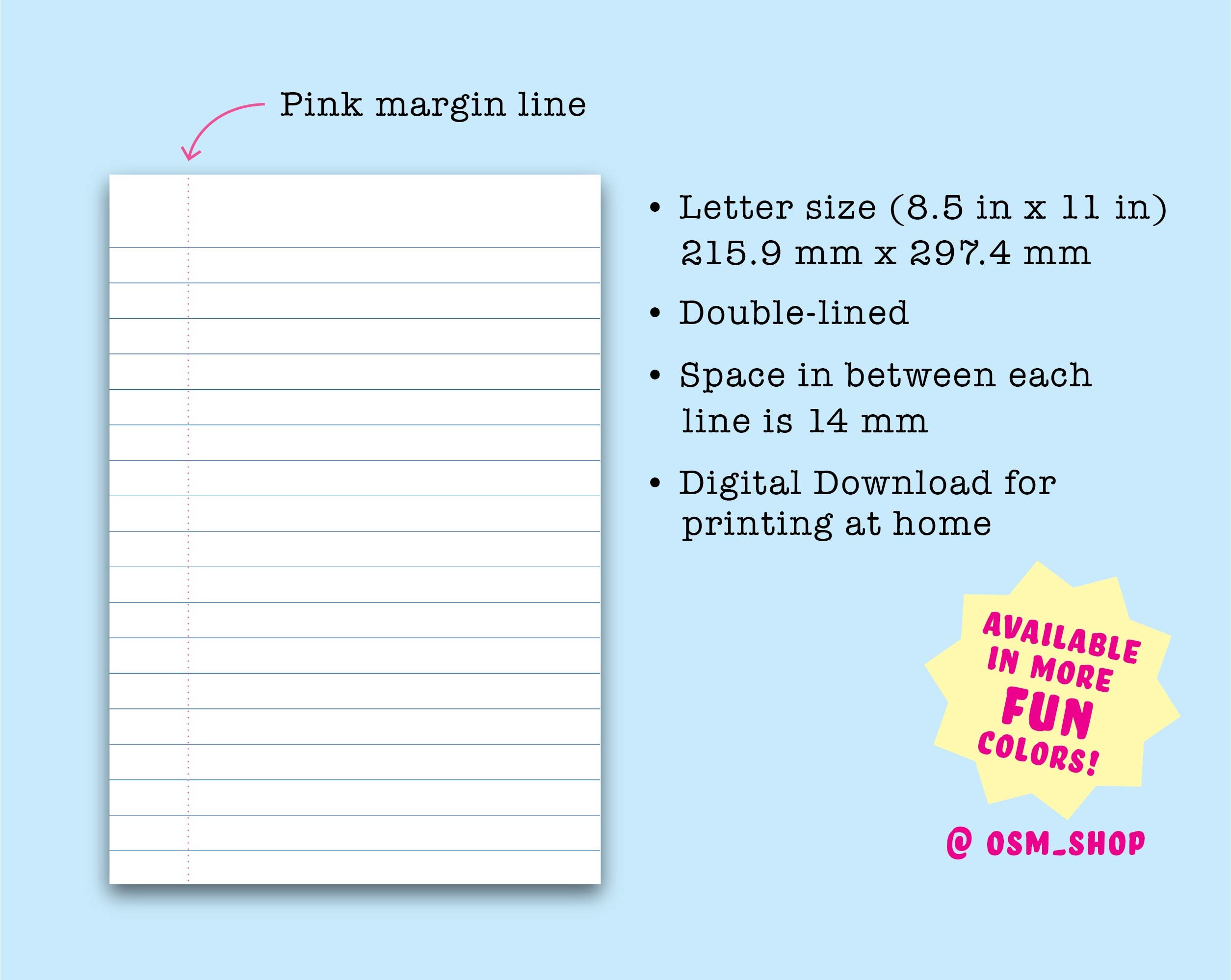 Blue Pre-lined Paper PDF. Printable Writing Paper. Double-lined ...