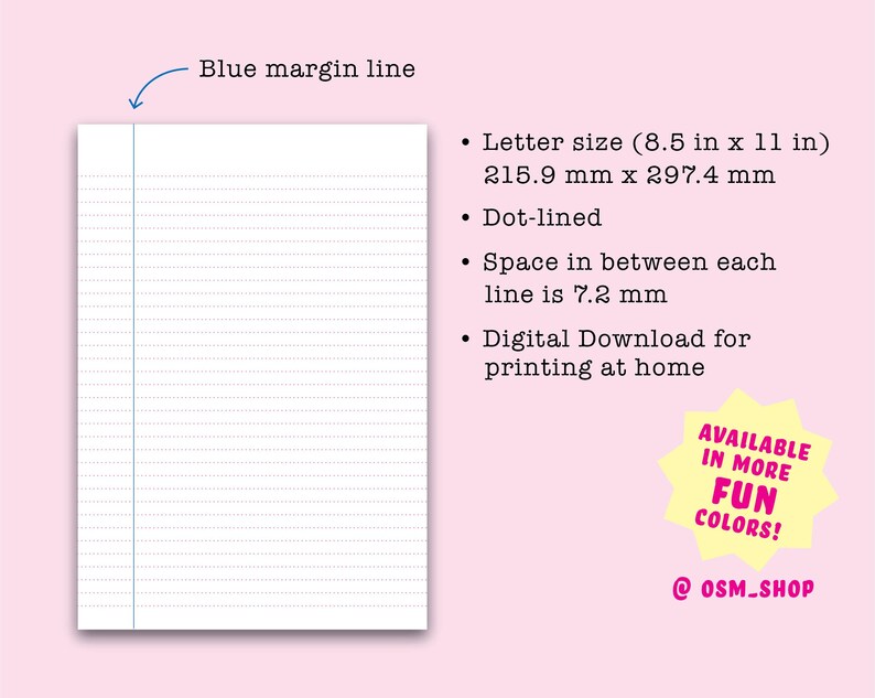 Pink Pre-lined Paper PDF. Printable Writing Paper. Double-lined ...