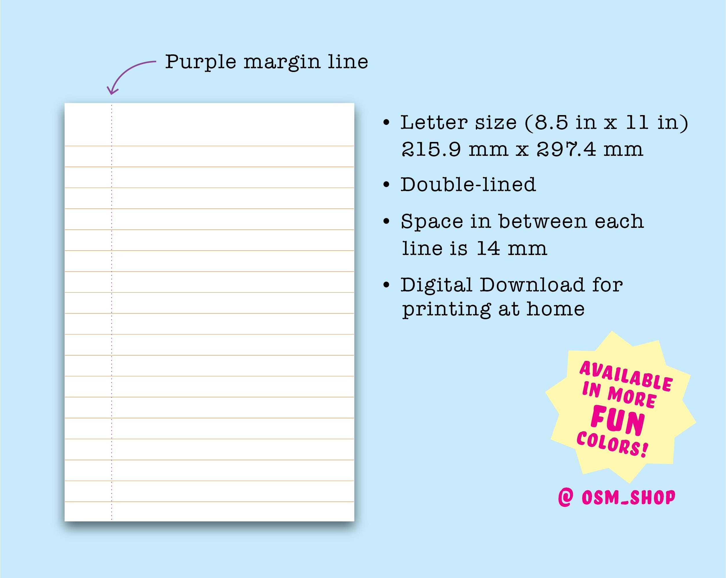 Orange Pre-lined Paper PDF. Printable Writing Paper. Double-lined ...