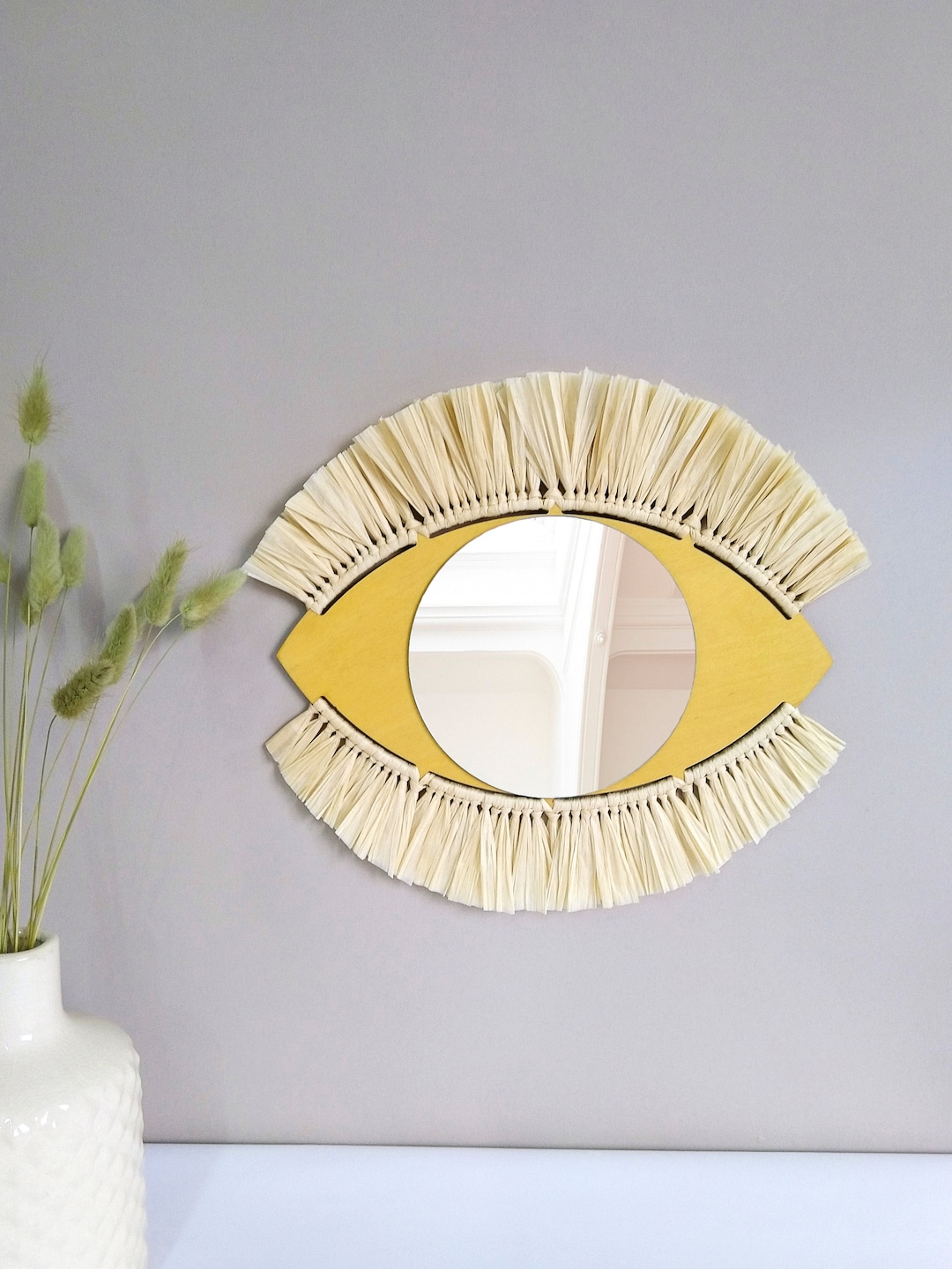 Evil Eye Mirror Wall Decor With Raffia, Open Eye Decor for Yoga Room ...