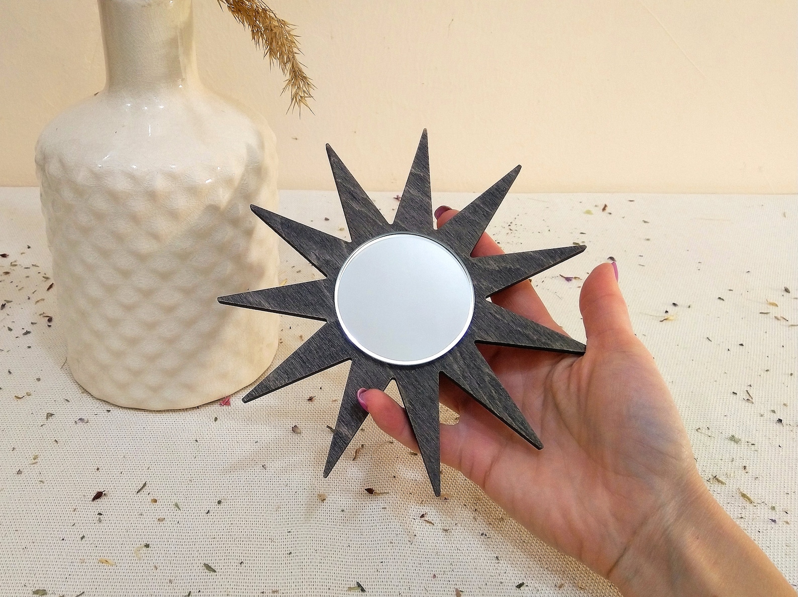 Celestial Decor Small Star Mirror Black, Little Sunburst Mirror Wall ...