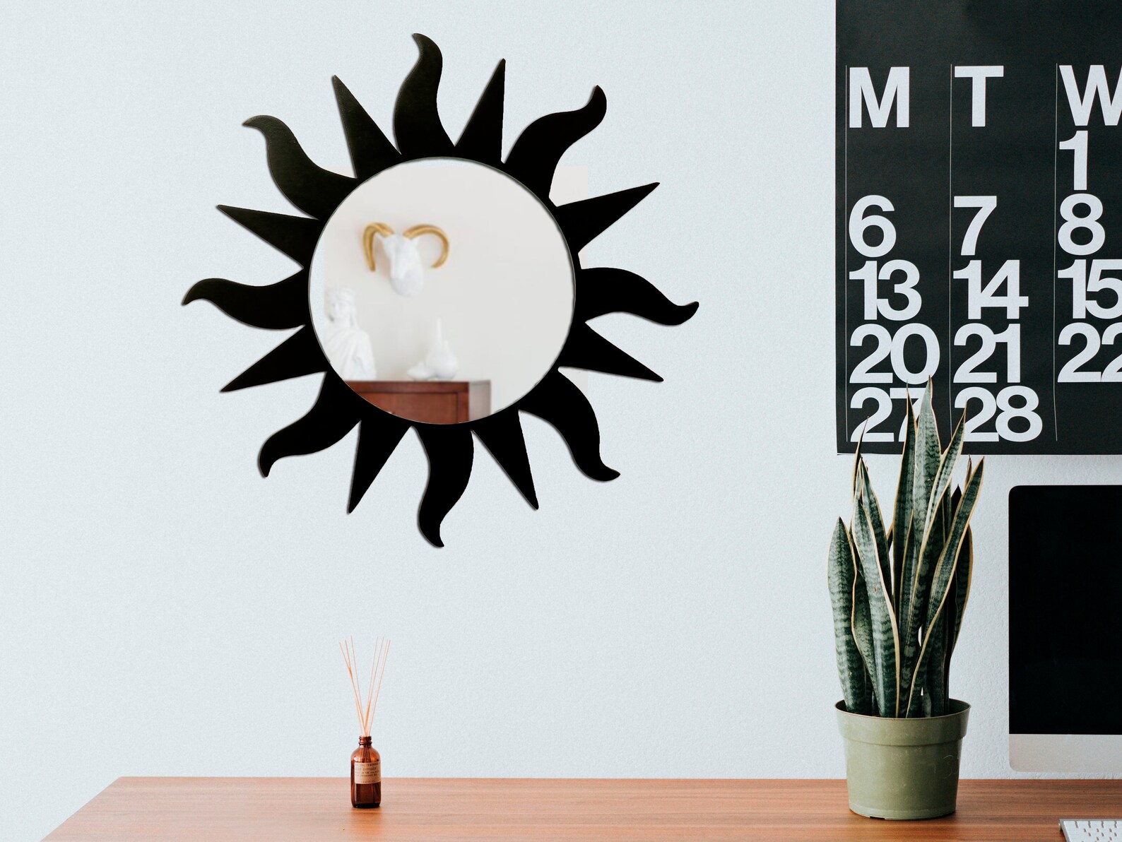 Brown Sun Wall Mirror, Wooden Sun With Small Round Mirror, Sun Boho ...