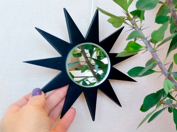 Black Wooden Decorative Sun Mirror Boho Sunburst Mirror | Etsy