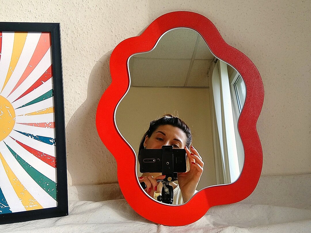Red Squiggle Mirror for Wall, Red Wavy Mirror, Bright Home Decor ...