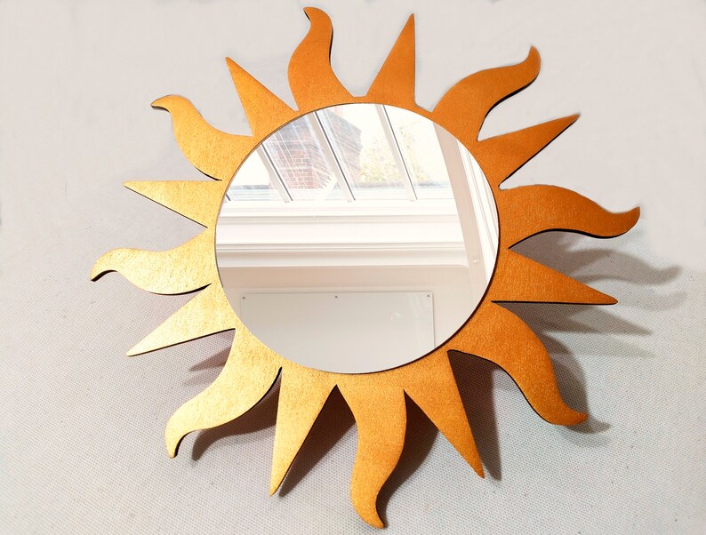 Brown Sun Wall Mirror, Wooden Sun With Small Round Mirror, Sun Boho ...