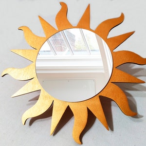 Sun Mirror Wall Decor, Round Wall Mirror, Wooden Decorative Mirror ...