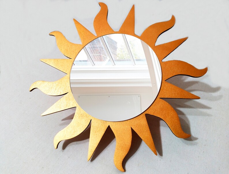 Sun Mirror Wall Decor, Round Wall Mirror, Wooden Decorative Mirror ...