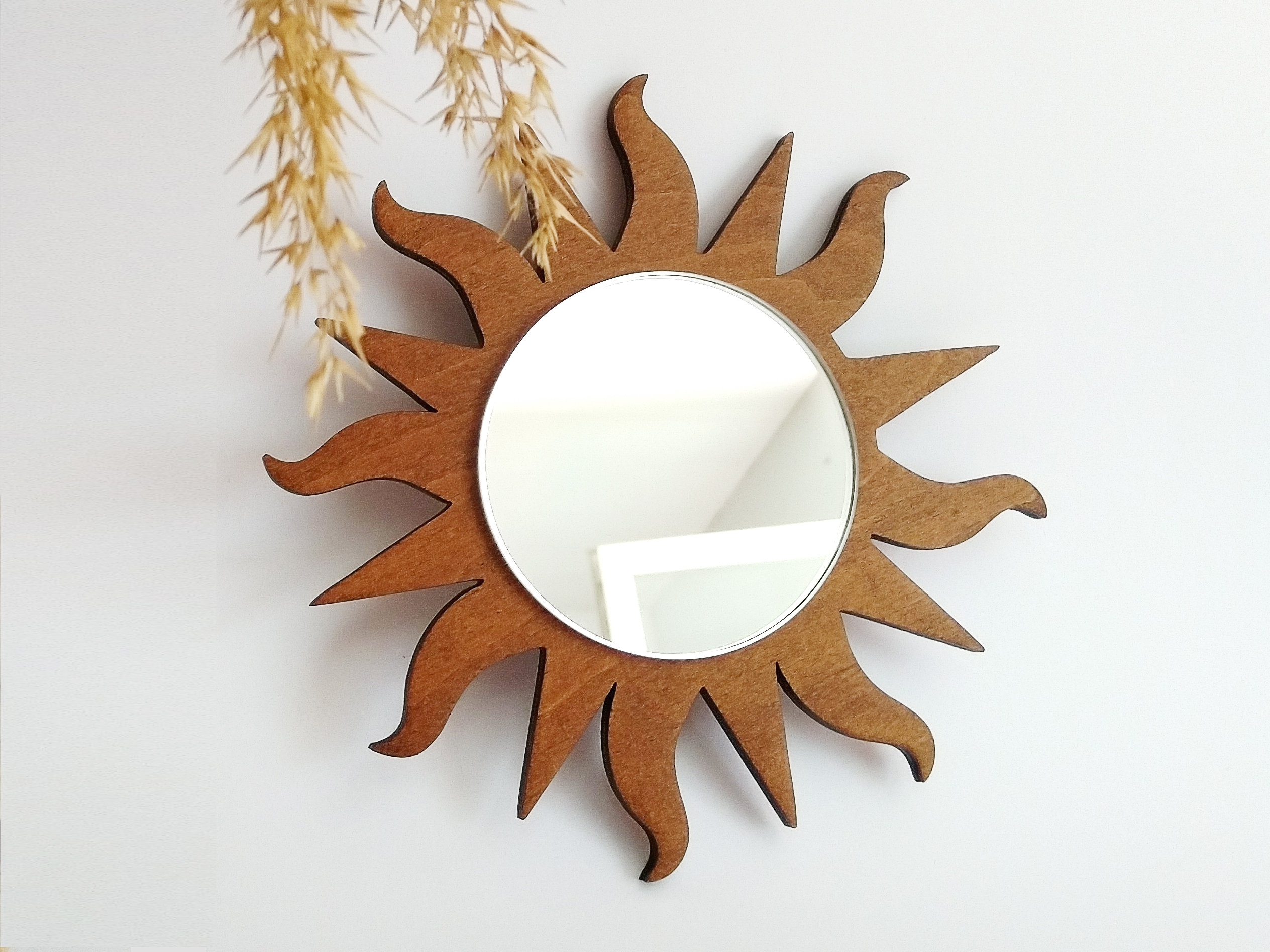 Small Decorative Mirror Sun Shape Dark Brown, Star Mirror Wall Decor ...