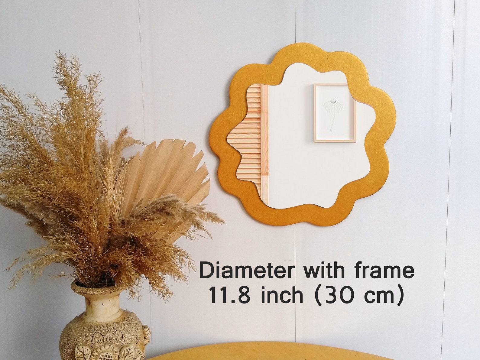 Red Small Squiggle Mirror Wall Decor, Round Wavy Funky Mirror, Flower ...