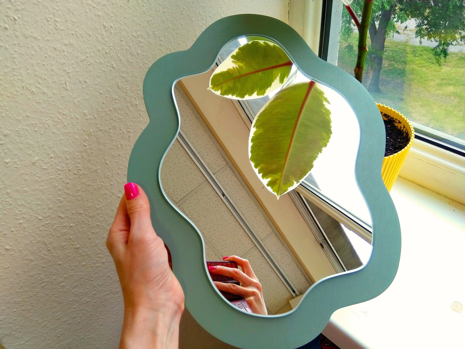 Wavy Mirror Green, Funky Mirror, Wavy Mirror for Wall, Waved Mirror ...