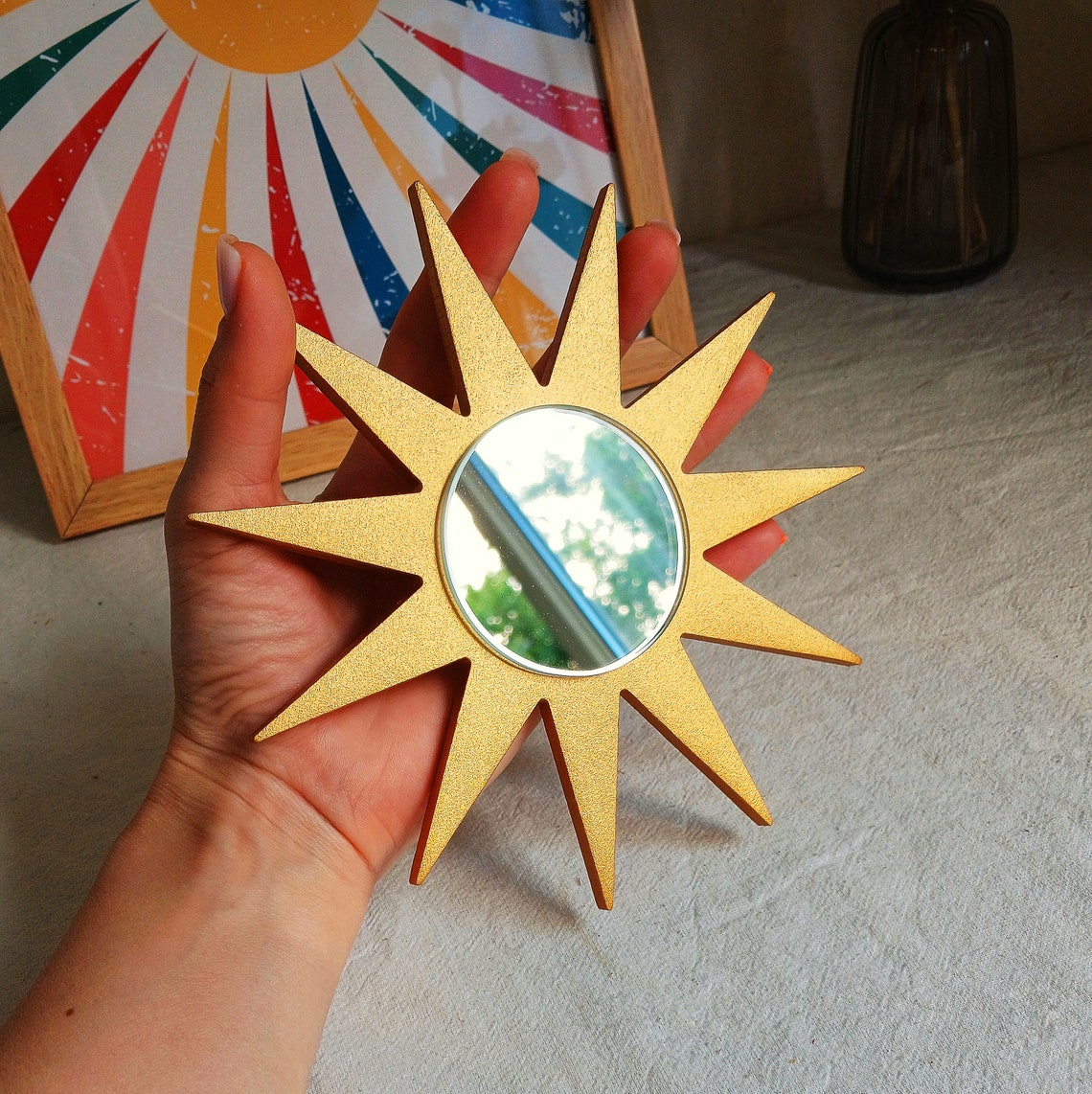 Small Cute Sun Wall Mirror 1 Pc, Little Sunburst Colorful Mirror ...