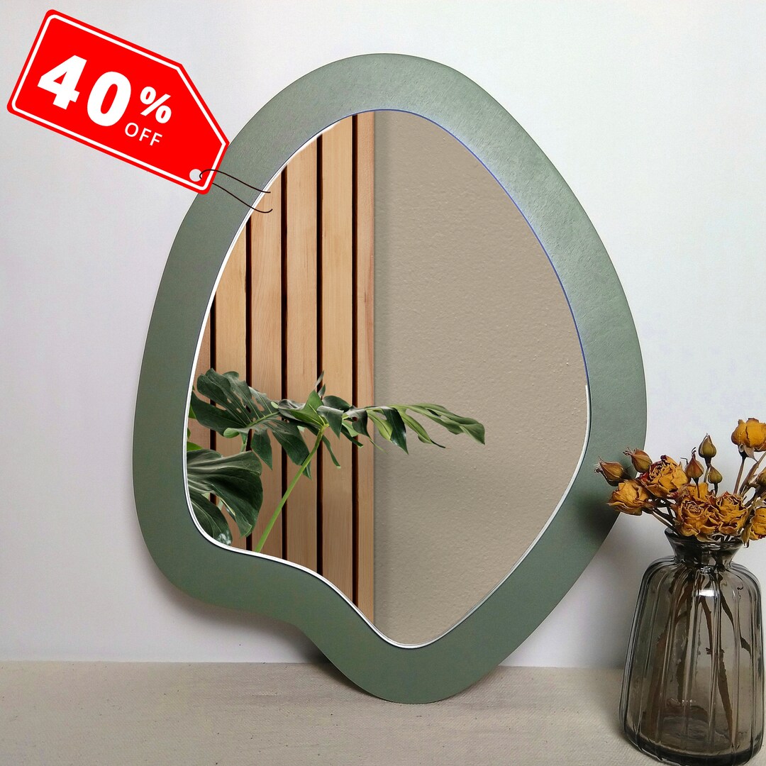 Decorative Mirror Wavy Mirror Wall Decor Sage Green Decor - Etsy