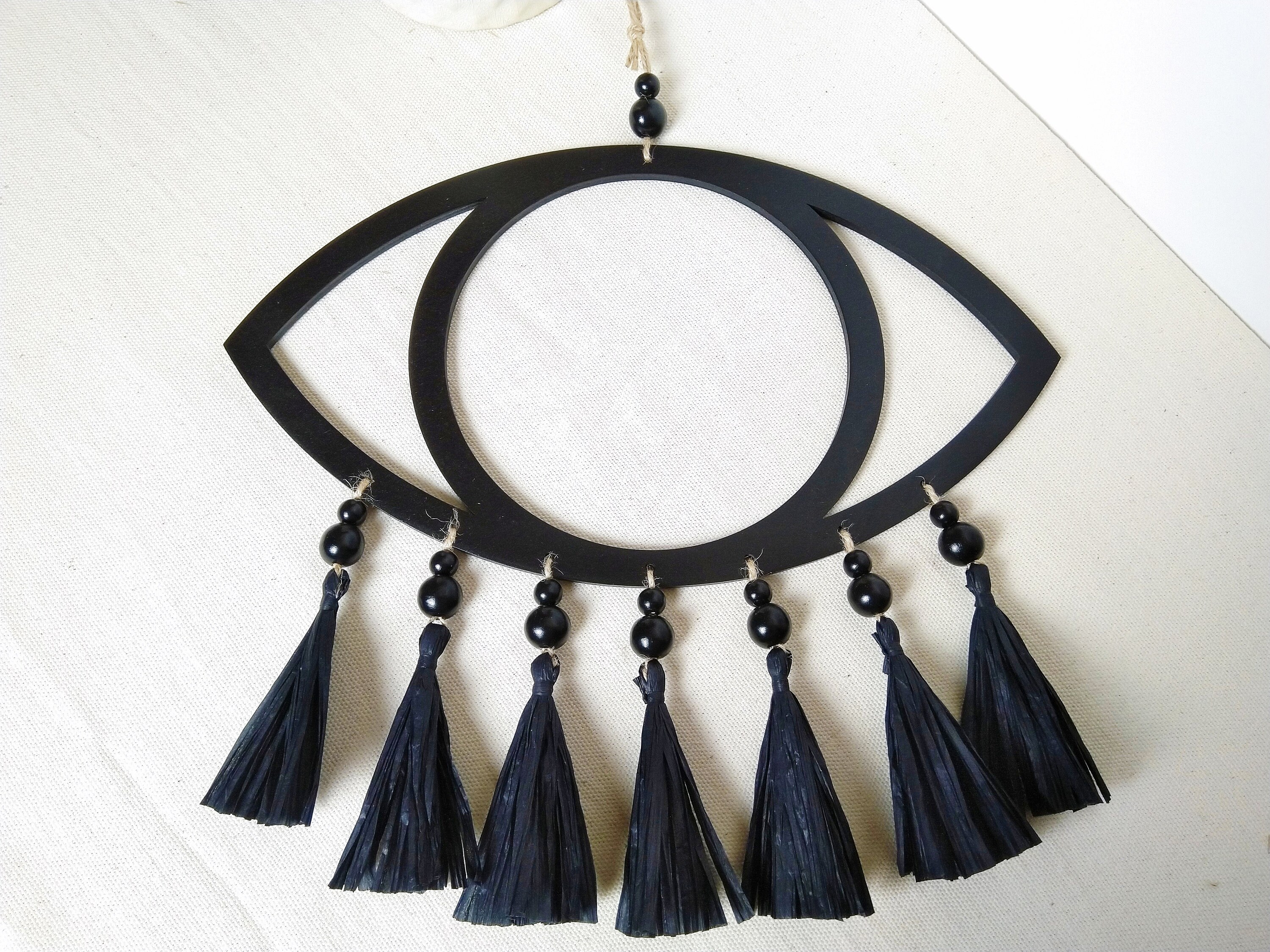 Evil Eye Wall Decor With Raffia, Third Eye Wall Decor, Brown Boho Eye ...