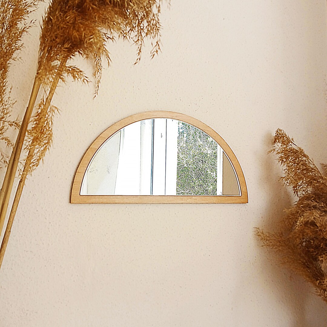 Half Circle Beige Decorative Mirror, Half Round Mirror Wall Decor, Half ...