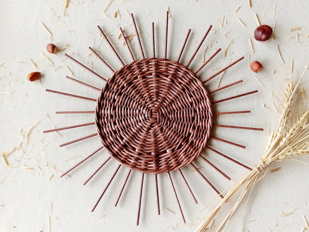 Brown Wicker Sun Basket, Woven Sun Wall Hanging, Wall Wicker Basket Sun ...