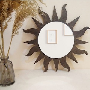 Celestial Decor Wavy Sun Wall Mirror Black, Sunburst Mirror, Boho ...