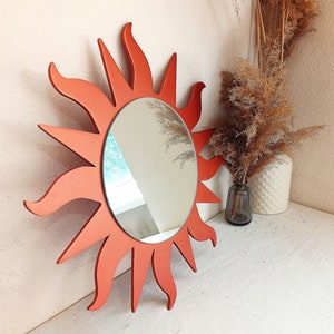 Wavy Sunburst Mirror in a Copper Colored Wooden Frame, Sun Mirror Wall ...