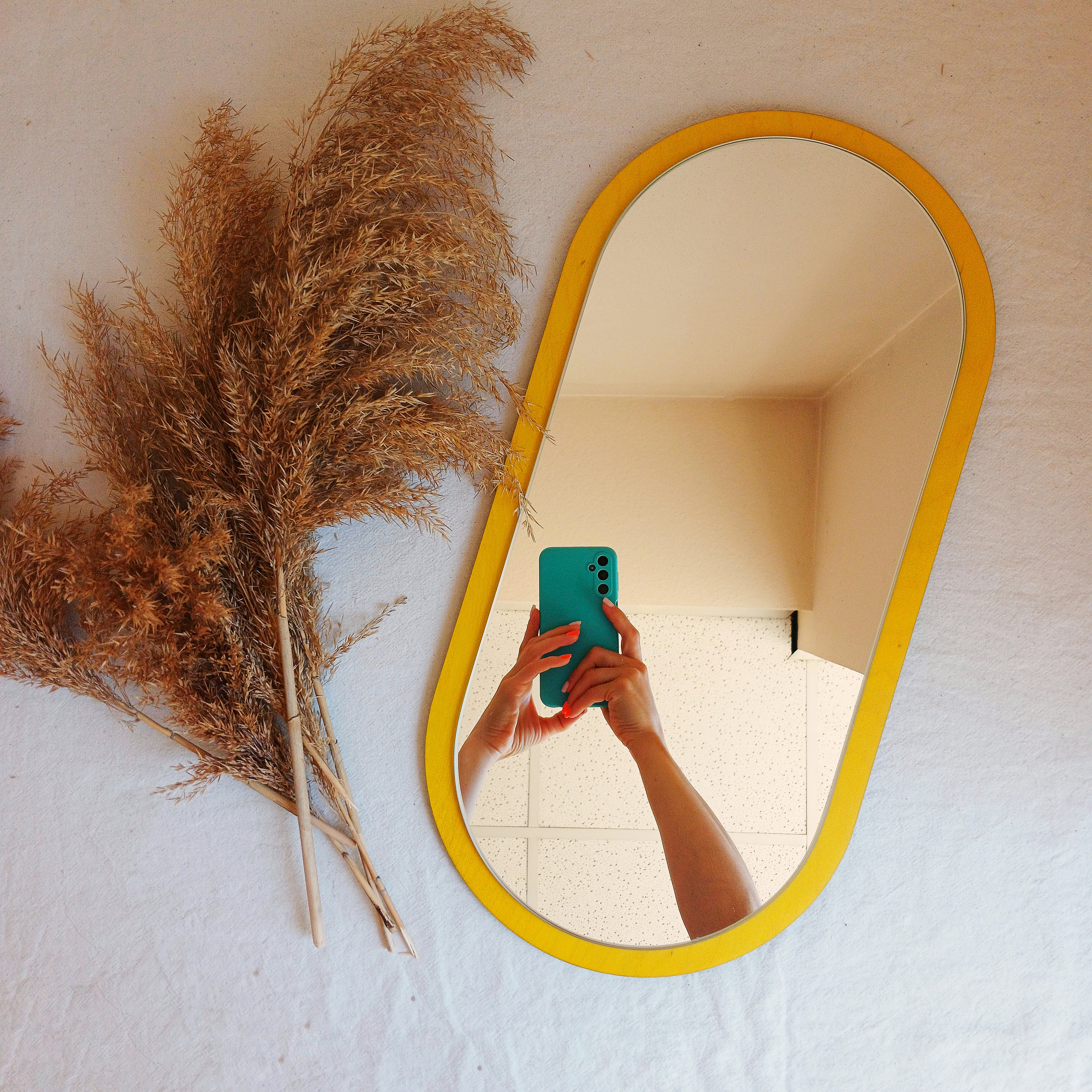 Yellow Oval Decorative Mirror, Oval Mirrors for Wall Decor, Bright ...