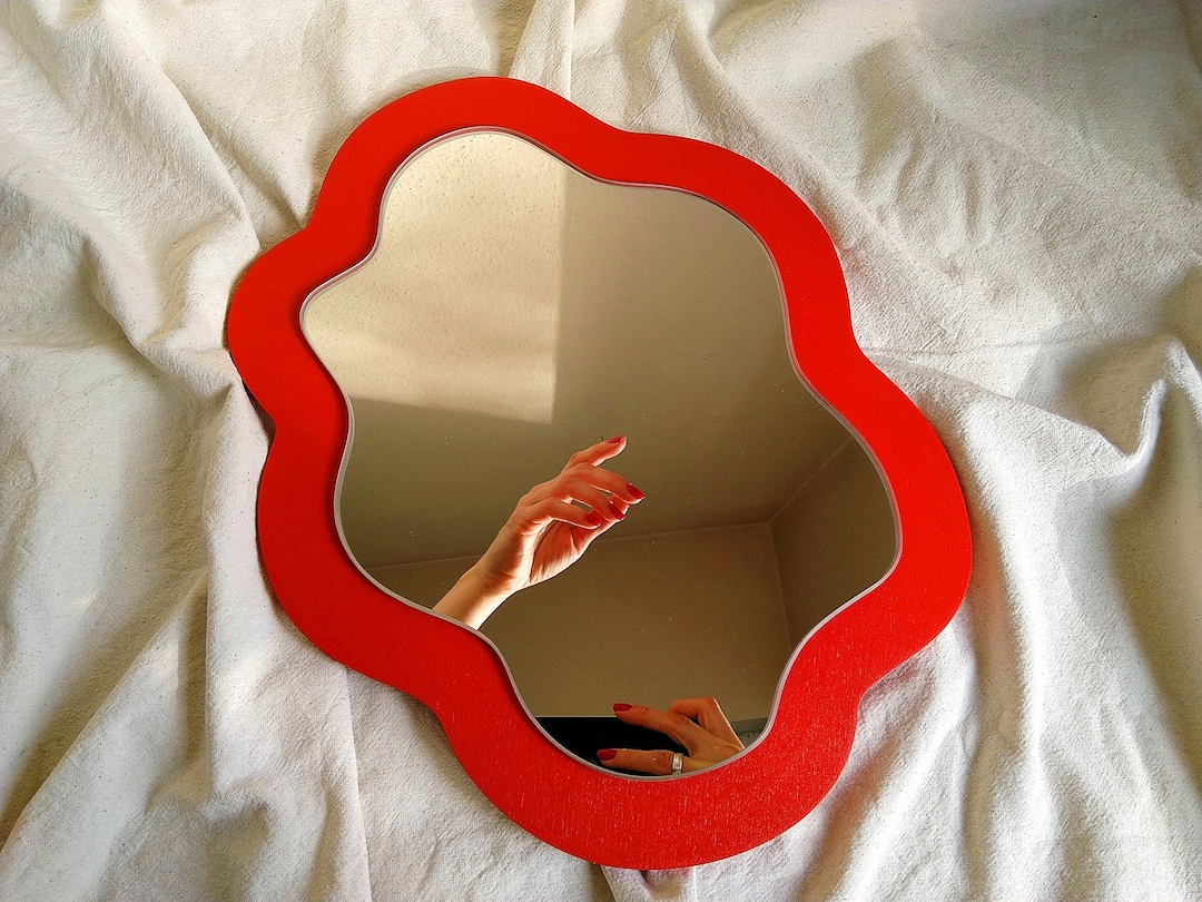 Red Wavy Mirror, Funky Mirror, Wavy Mirror for Wall, Waved Mirror ...