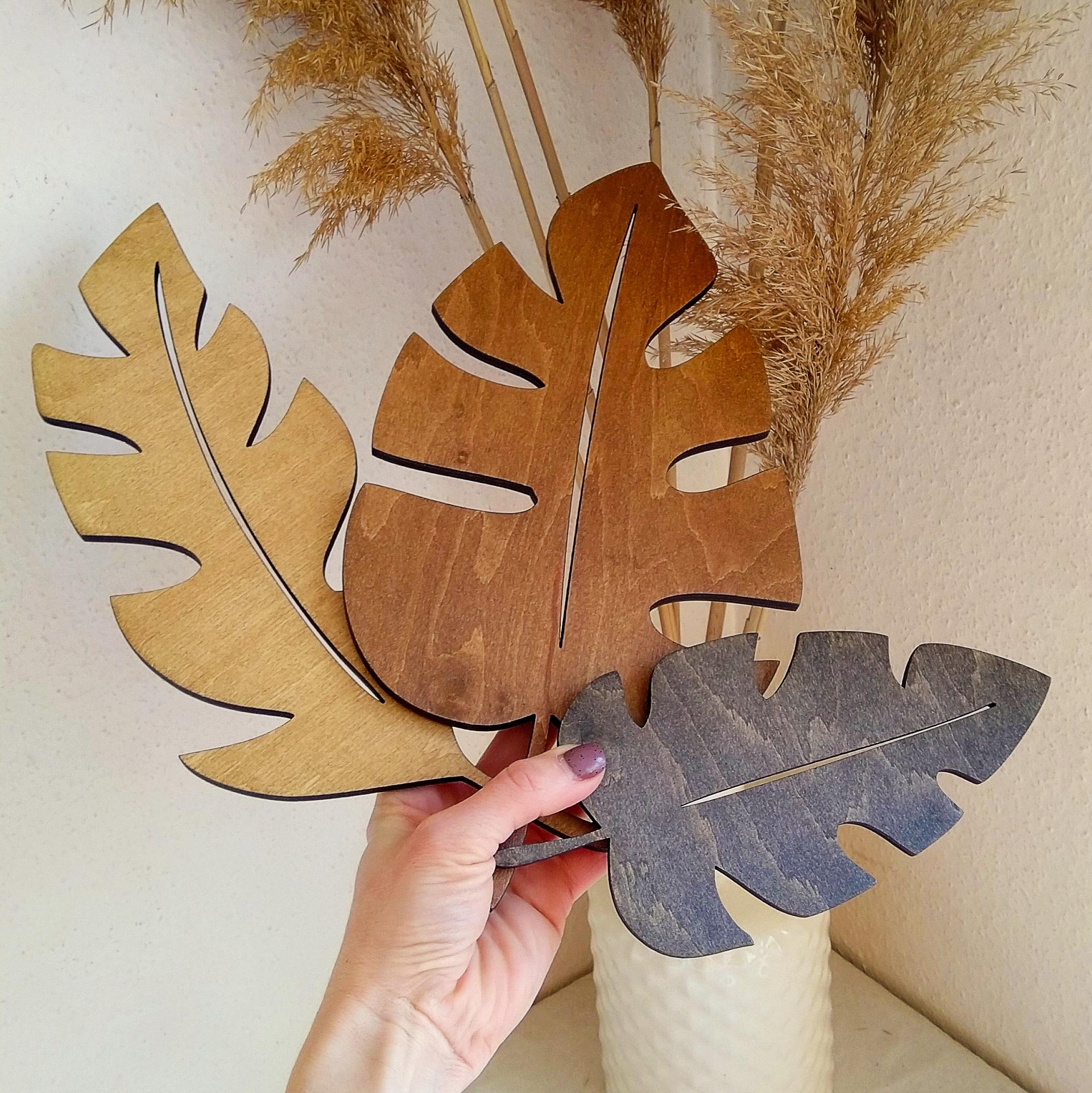 Monstera Leaf Boho Wall Decor Set of 3, Palm Leaf Wood Wall Art ...