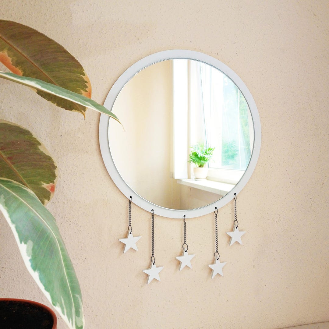 Celestial Decor Hanging Mirror With Stars in White, Galaxy Decor Stars ...
