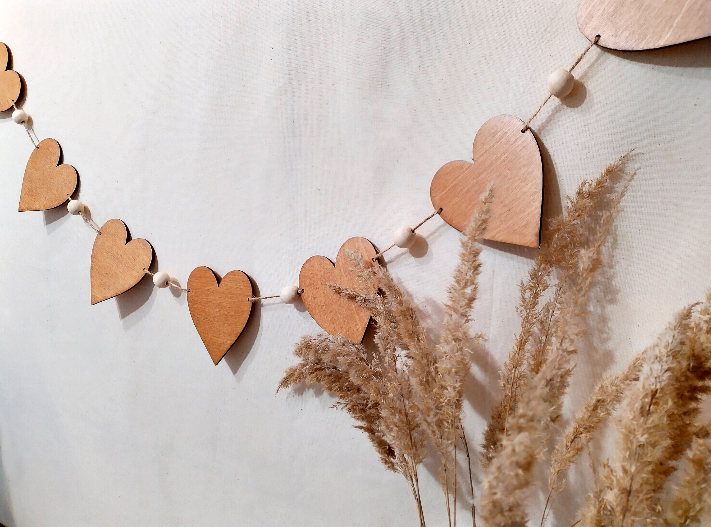 Wooden Heart Garland Boho Wall Decor, Wood Heart Rustic Banner ...