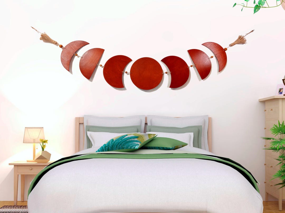 Boho Moon Phase Banner – Mahogany Above Bed Hanging Decoration - Etsy