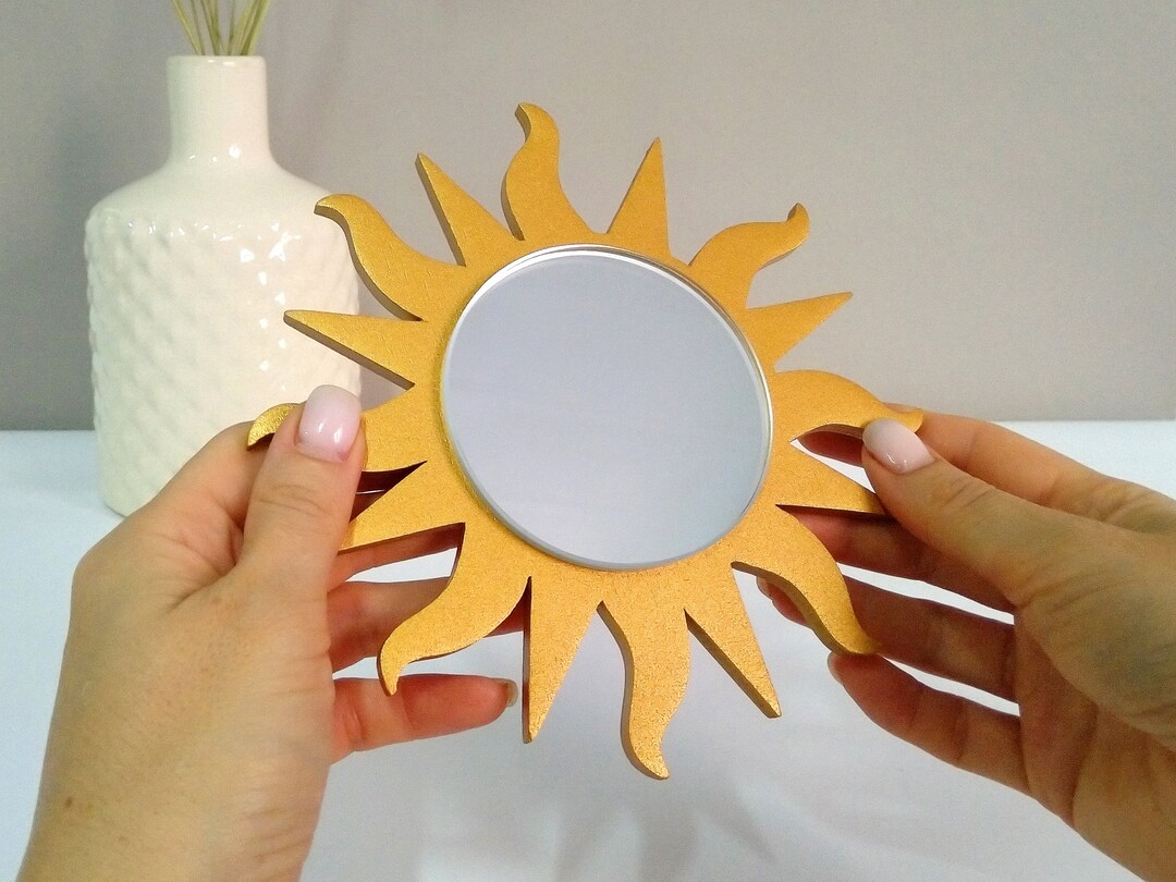 Small Gold Wavy Sun Mirror Boho Wall Decor, Squiggle Cute Sunburst ...