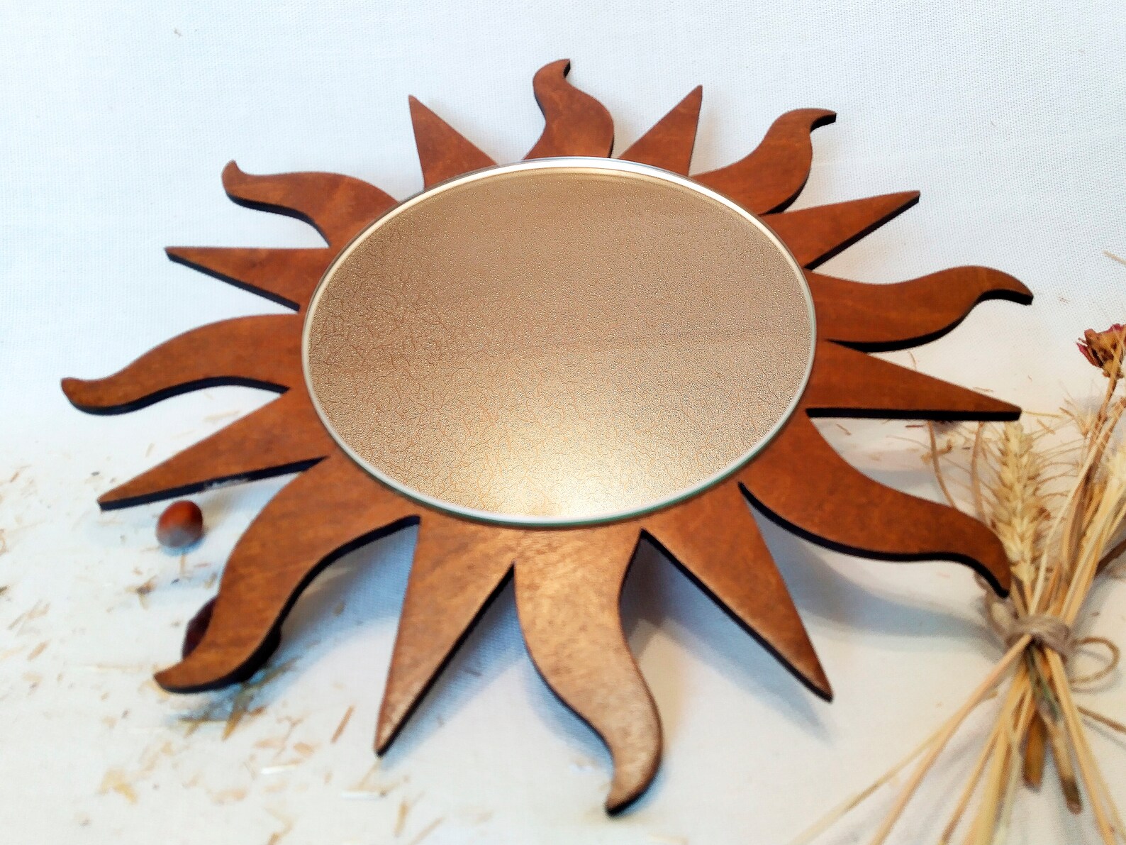 Sun Mirror Wall Decor Round Wall Mirror Wooden Decorative - Etsy