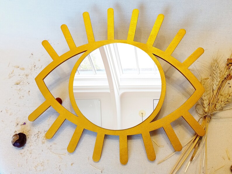 Evil Eye Wall Mirror, Wooden Evil Eye Decor, All Seeing Eye Boho Mirror ...