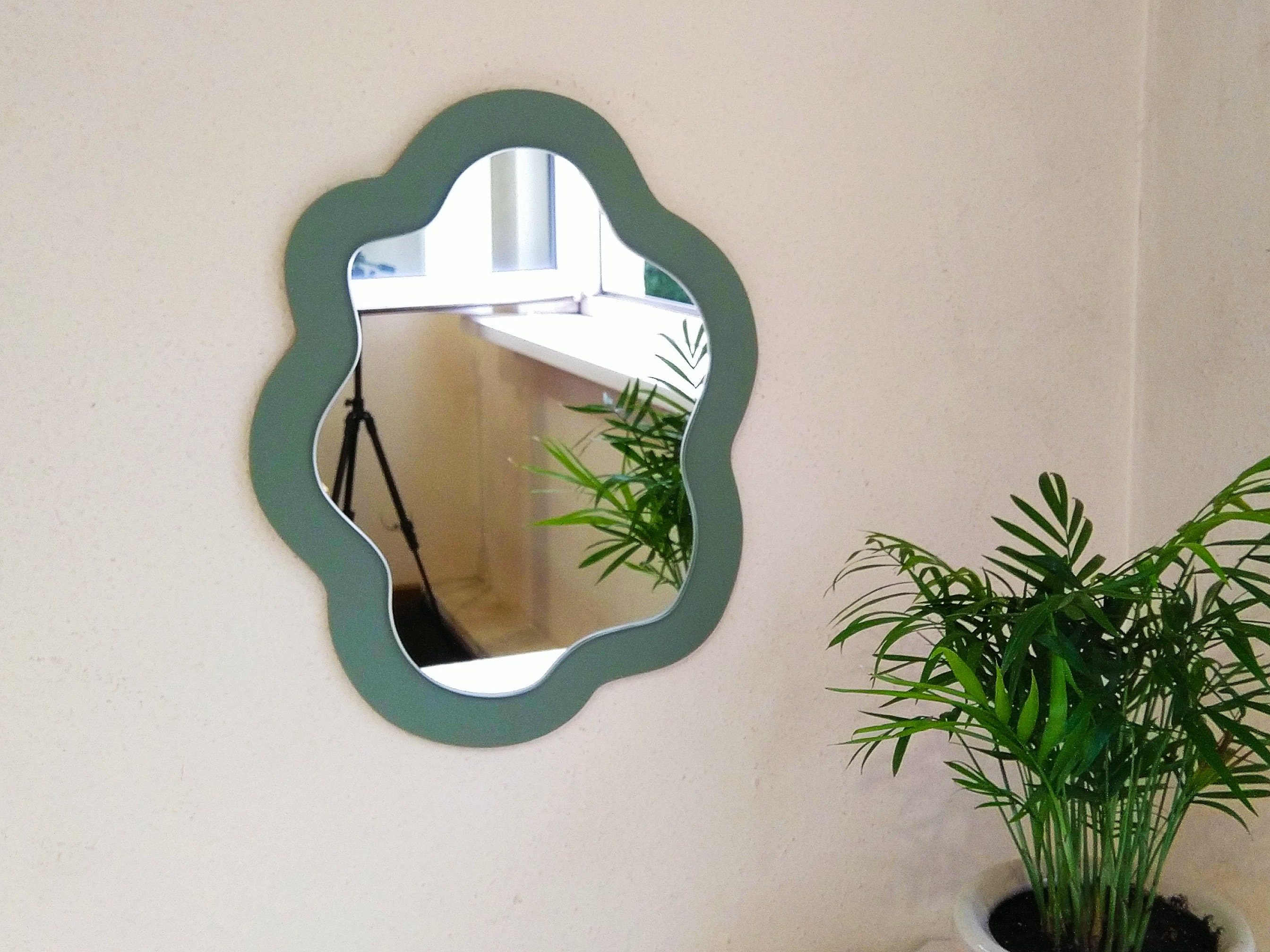 Wavy Mirror Green, Funky Mirror, Wavy Mirror for Wall, Waved Mirror ...