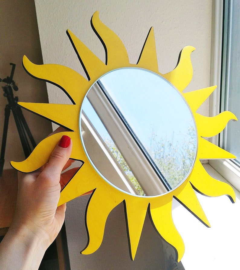 Wavy Sunburst Mirror in a Copper Colored Wooden Frame, Sun Mirror Wall ...