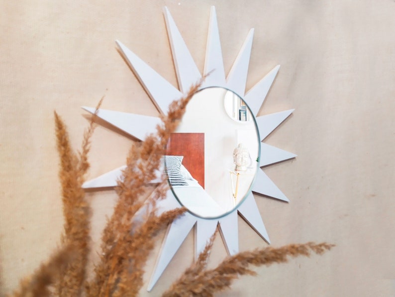 Wooden sun mirror White or black sunburst mirror Small wall | Etsy