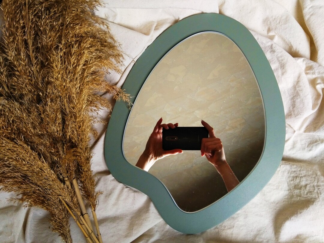 Sage Green Wavy Mirror – Funky Abstract Wall Decor, Modern Wave Mirror ...