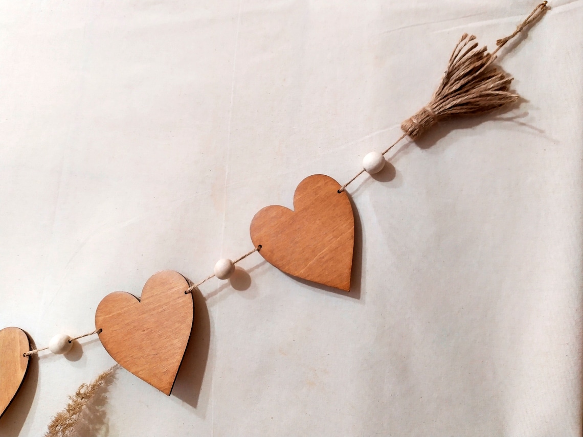 Wooden Heart Garland Boho Wall Decor Wood Heart Rustic - Etsy