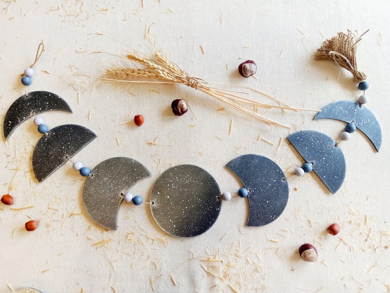 Silver wooden moon phase wall hanging Moon cycle wall | Etsy