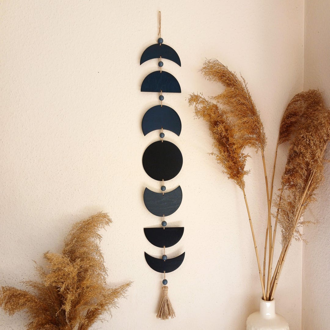 Celestial Decor Black Moon Phase Garland, Celestial Room Decor Nursery ...