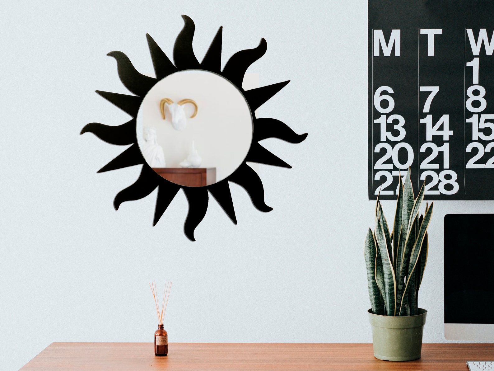 Sun Mirror Wall Decor, Round Wall Mirror, Wooden Decorative Mirror ...