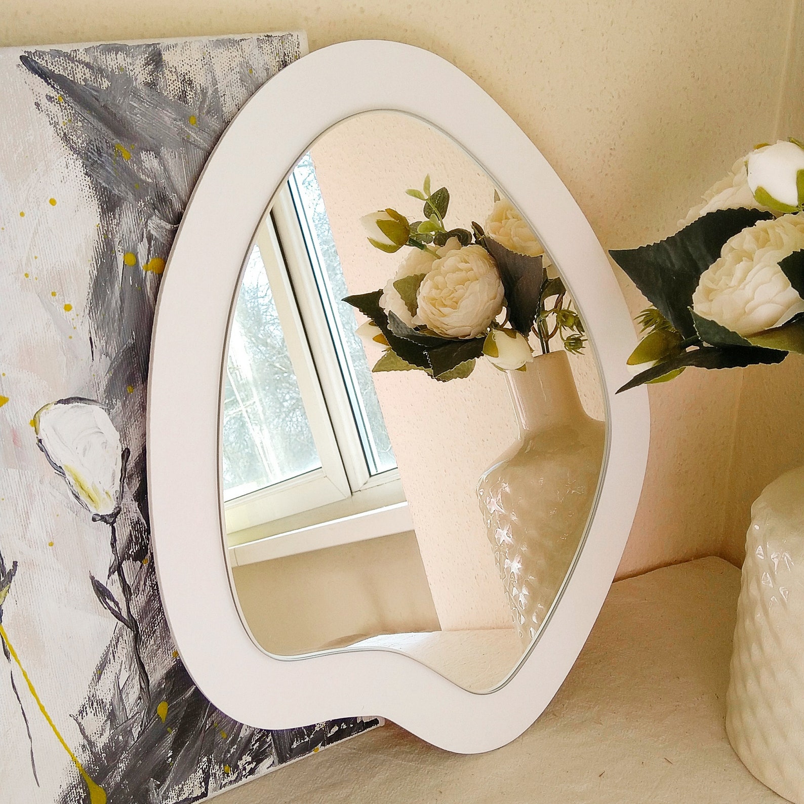 Small Wall Mirror Light Yellow, Little Mirror, Cute Mirror, Minimalist ...