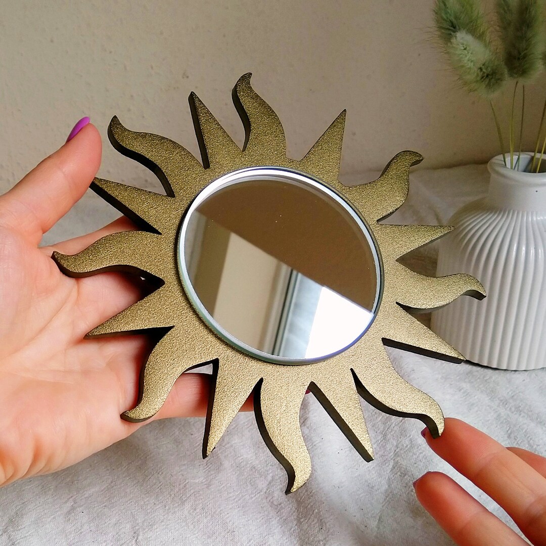 Mini Sun Wall Mirror – Green Golden Boho Decorative Piece - Etsy