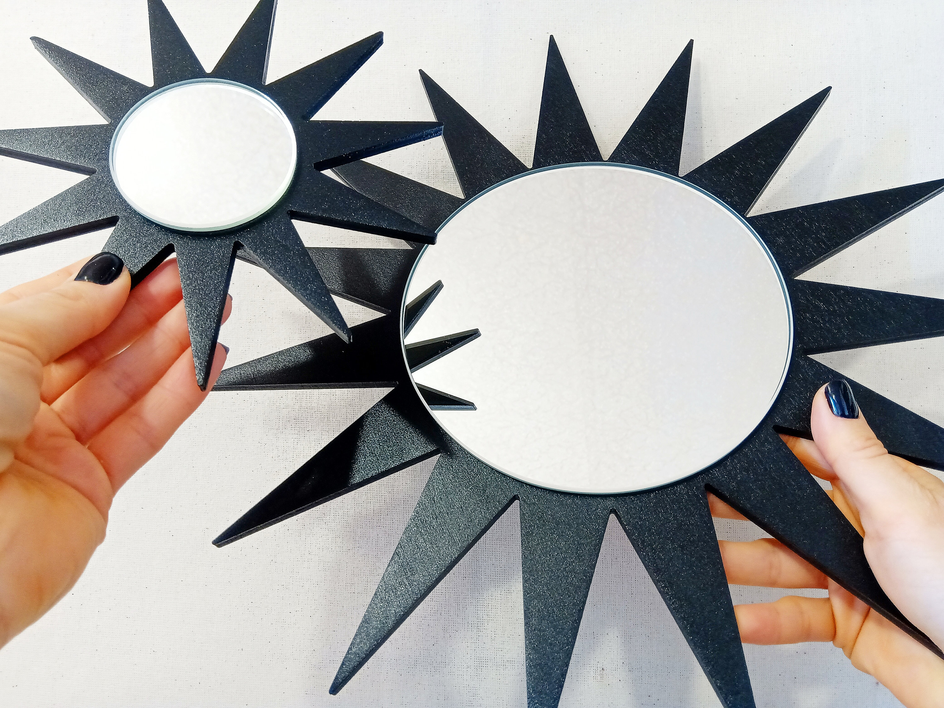 Small Decorative Mirror for Wall, Black Geometric Mirror, Sun or Star ...